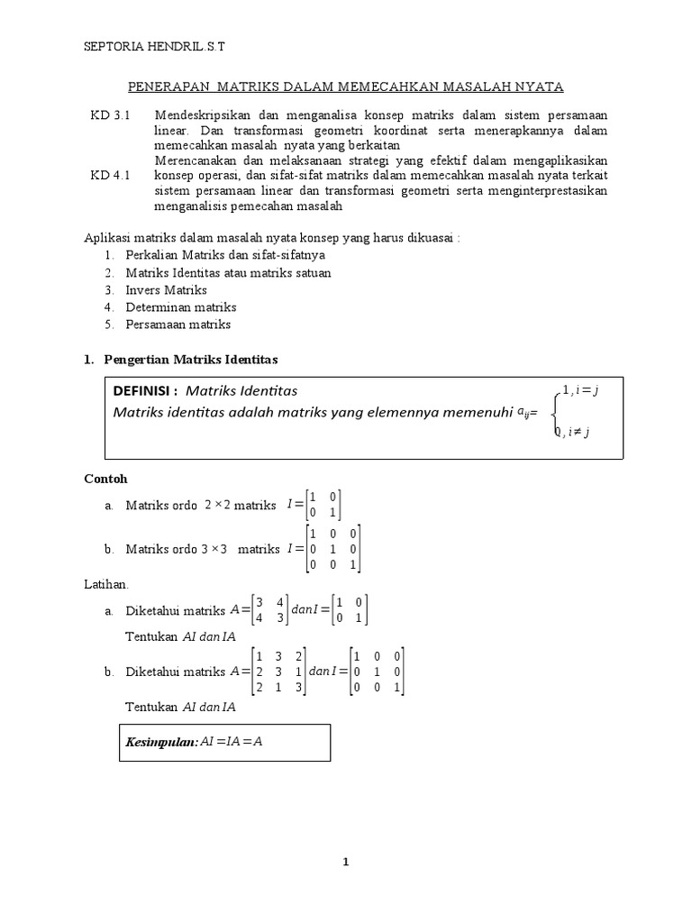 Aplikasi Matriks Dalam Kehidupan Sehari | PDF
