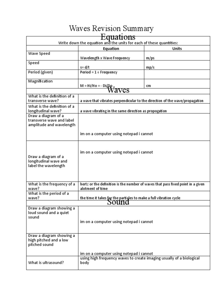 Equations: Waves Revision Summary | PDF | Waves | Radiation