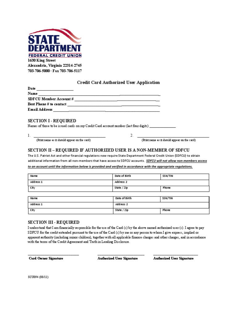 Credit Card Authorized User Application Pdf Social Security Number