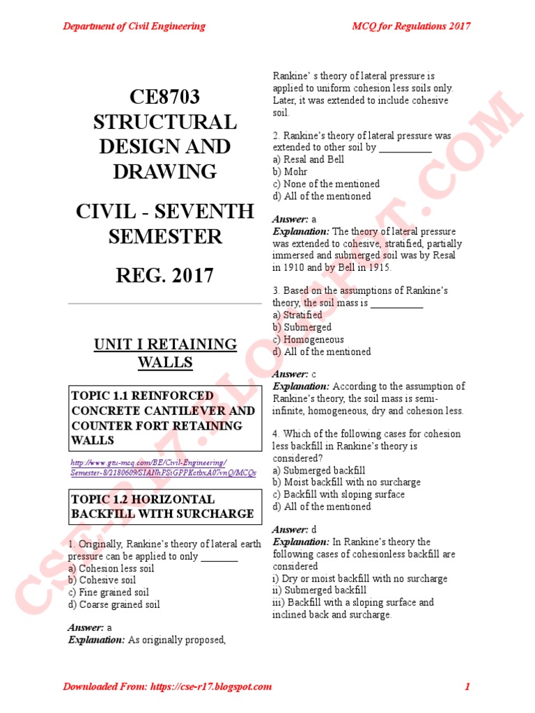 Ce8703 Structural Design and Drawing MCQ | PDF | Beam (Structure ...