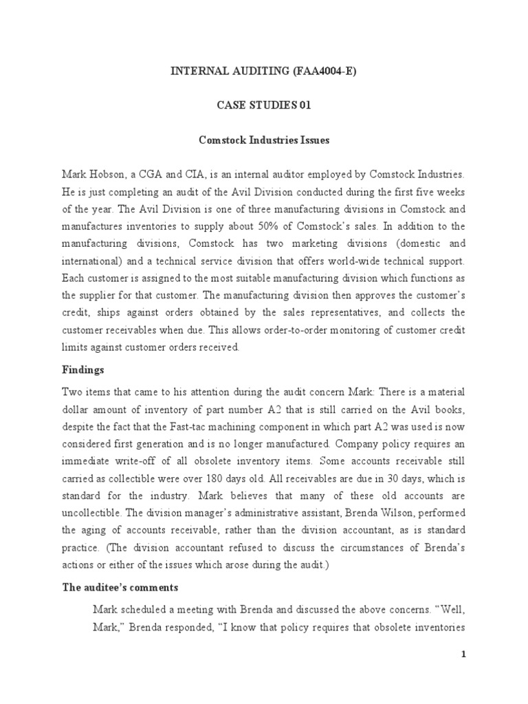 Internal Auditing - Case Study 01 | PDF | Internal Audit | Audit Committee