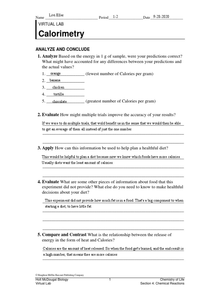 Kami Export - Calorimetry - LAB | PDF | Calorie | Food Energy