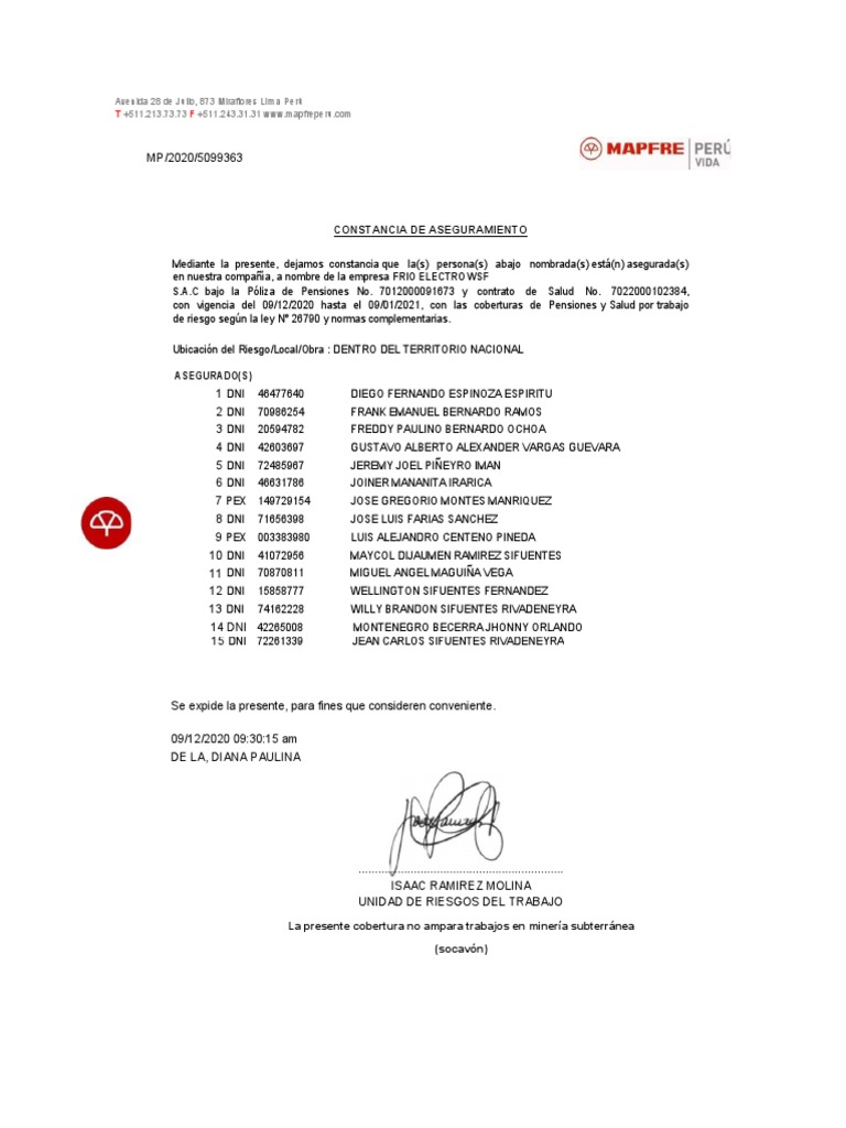 SCTR Diciembre - Frio Electro WSF Sac | PDF | Seguro