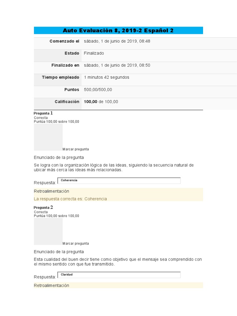 Autoevaluacion 8 de Español 2 | PDF