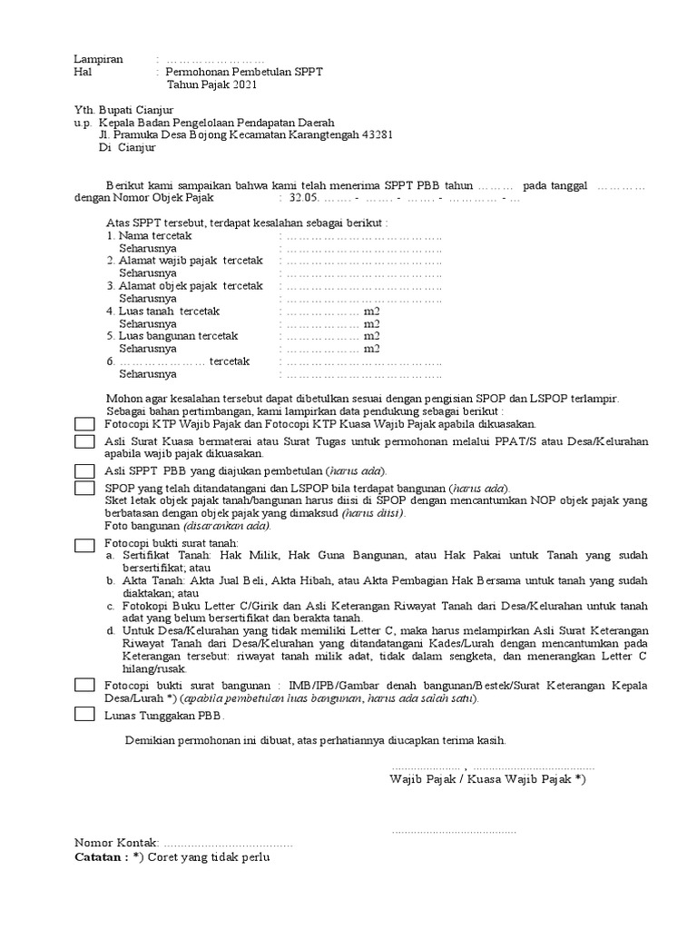 Permohonan Pembetulan SPPT | PDF | Pengelolaan Keuangan & Uang | Hukum
