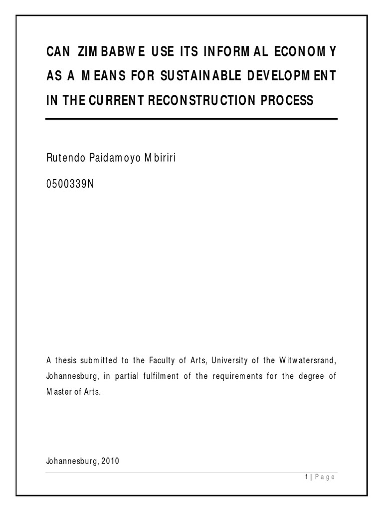 Zimbabwe's Informal Economy: Path to Sustainable Development | PDF ...