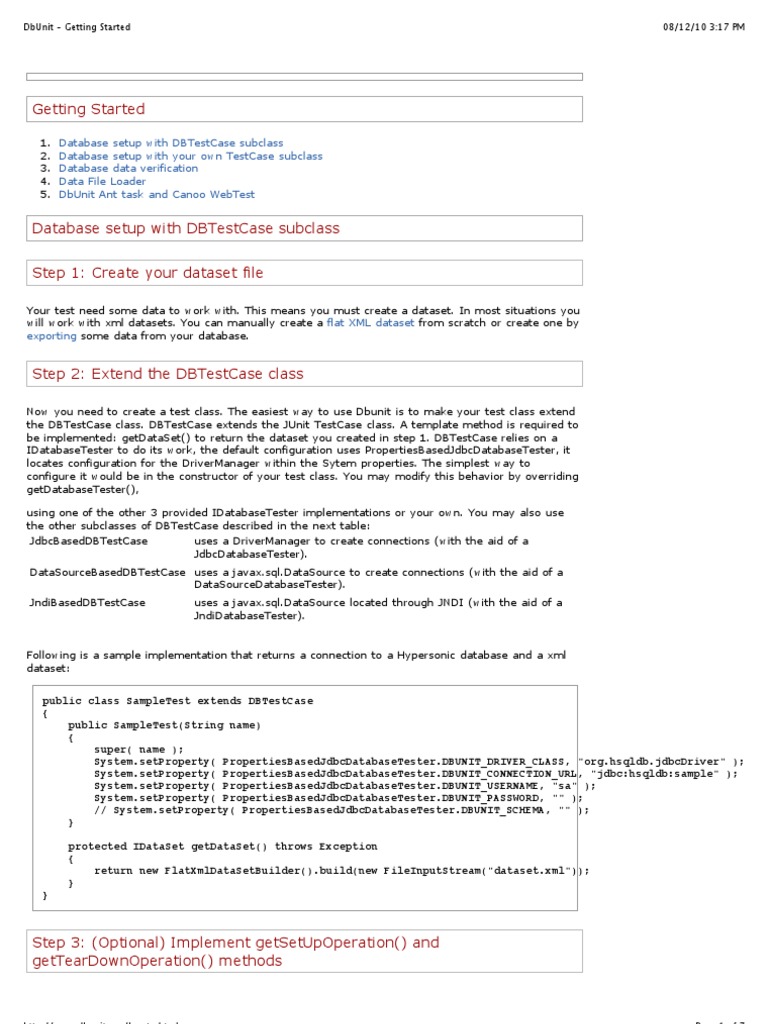 DbUnit - Getting Started | PDF | Databases | Table (Database)