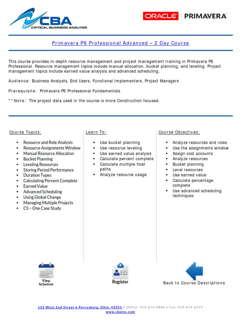 Primavera P6 Professional Advanced Training Class | PDF