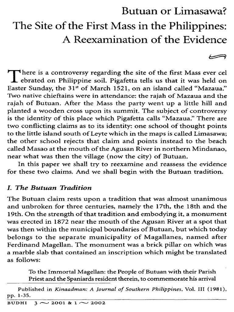 Butuan or LImasawa Site of The First Mass by Miguel A Bernand | PDF