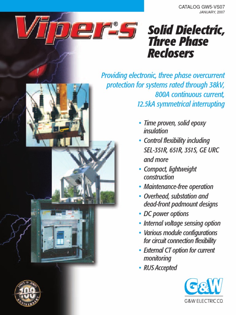 Solid Dielectric, Three Phase Reclosers | PDF | Insulator (Electricity) | Electrical Substation