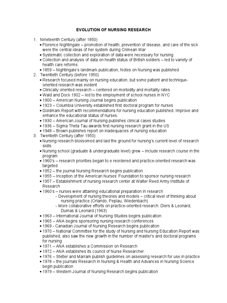 Evolution of Nursing Research History | PDF | Nursing | Evidence Based ...