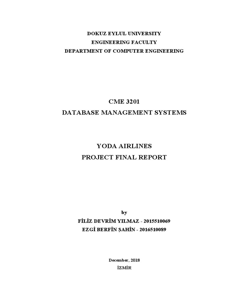 Yoda Airlines Database Management Report | PDF | Data Management | Databases