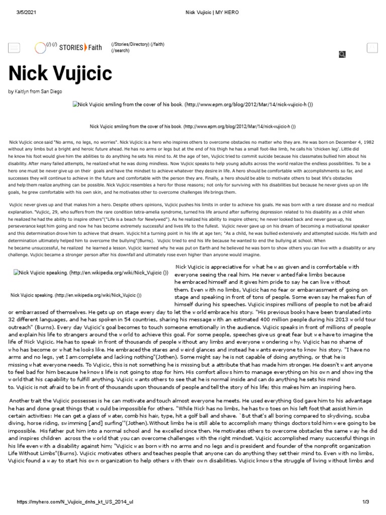 Nick Vujicic - MY HERO | PDF | Bullying
