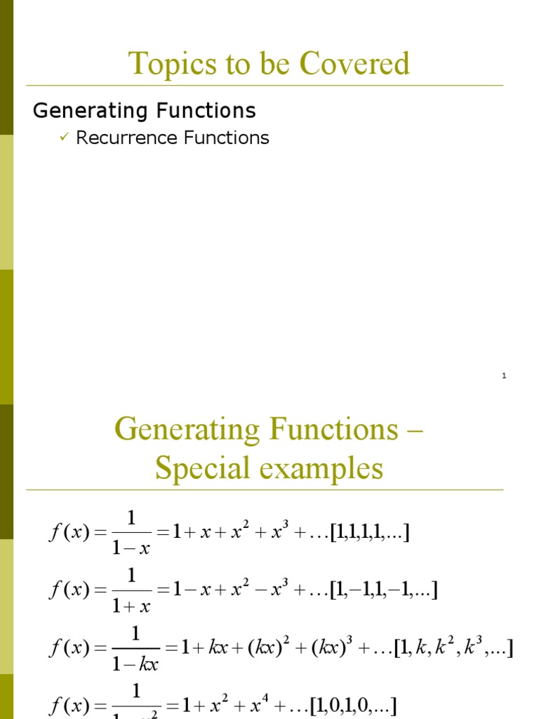 Lecture 9a - Generating Functions Recurrence Relations (20 Slides) | PDF | Recurrence Relation ...