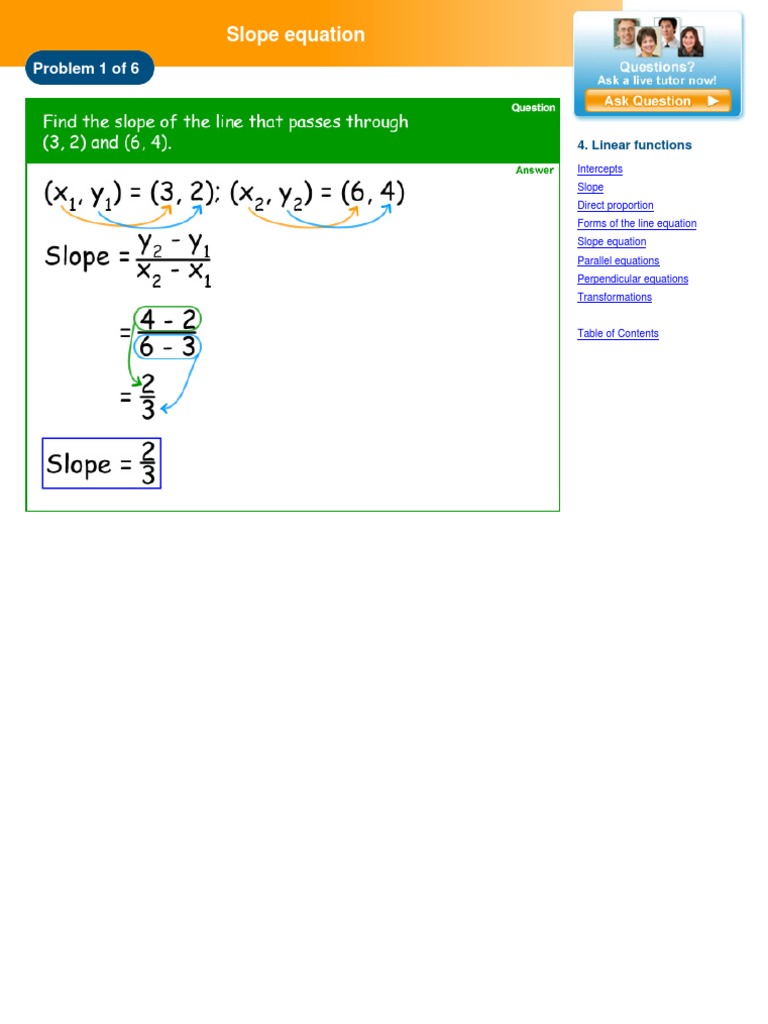 Slope Equation: Problem 1 of 6 | PDF | Slope | Equations