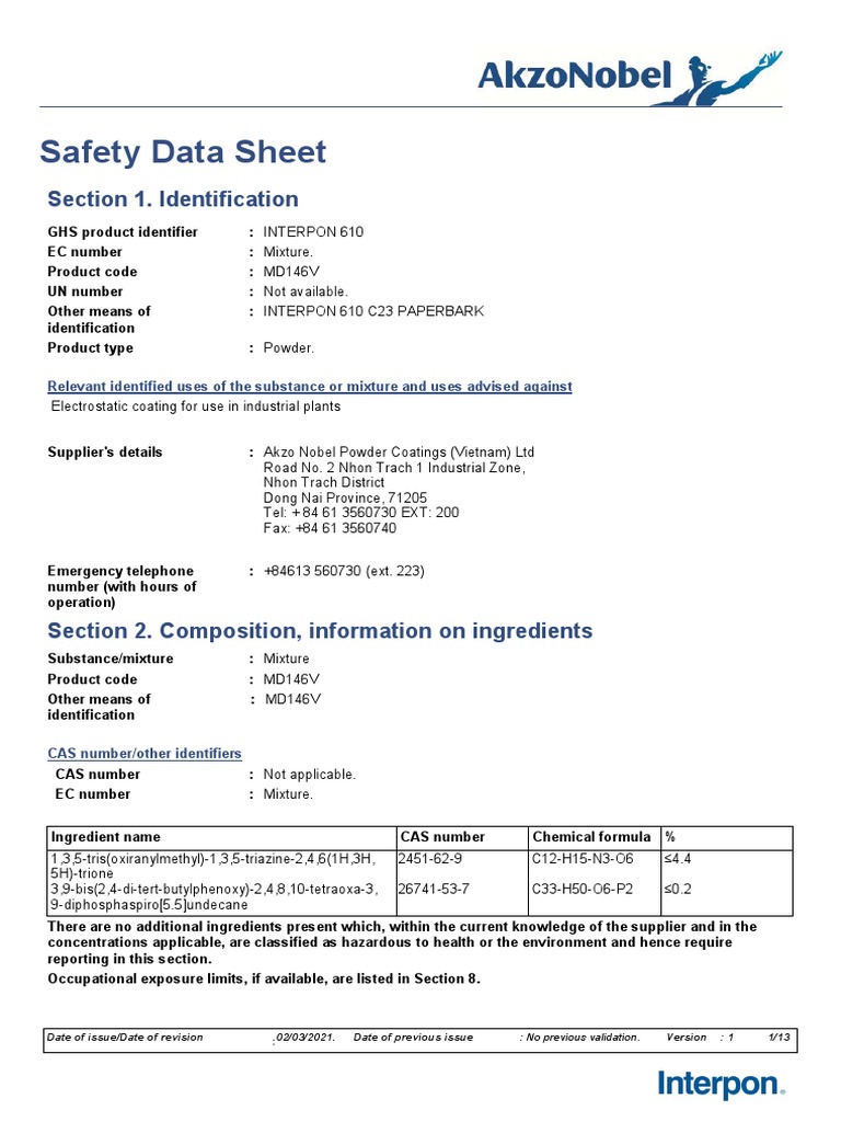 Safety Data Sheet: Section 1. Identification | PDF | Toxicity ...