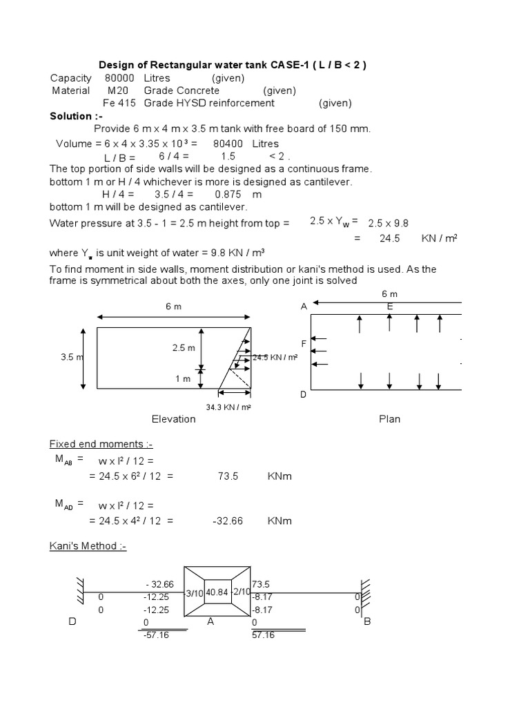 Rectangular Water Tank Design Guide | PDF | Bending | Concrete