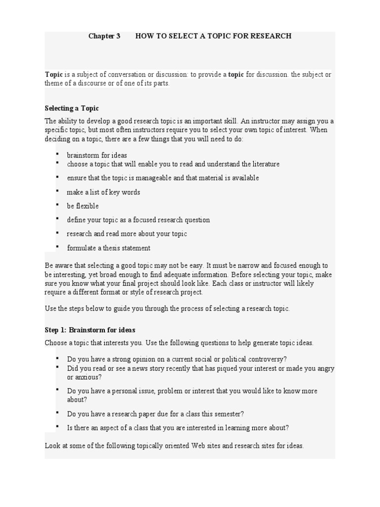 Selecting A Topic | PDF | Question | Thesis