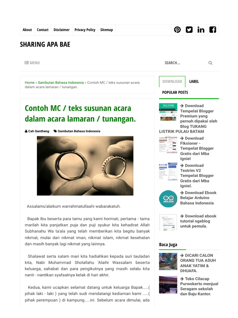 Contoh MC - Teks Susunan Acara Dalam Acara Lamaran - Tunangan ...