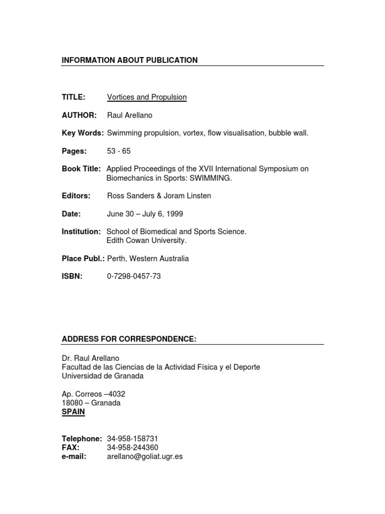 Swimming Propulsion - Basics | PDF | Lift (Force) | Vortices