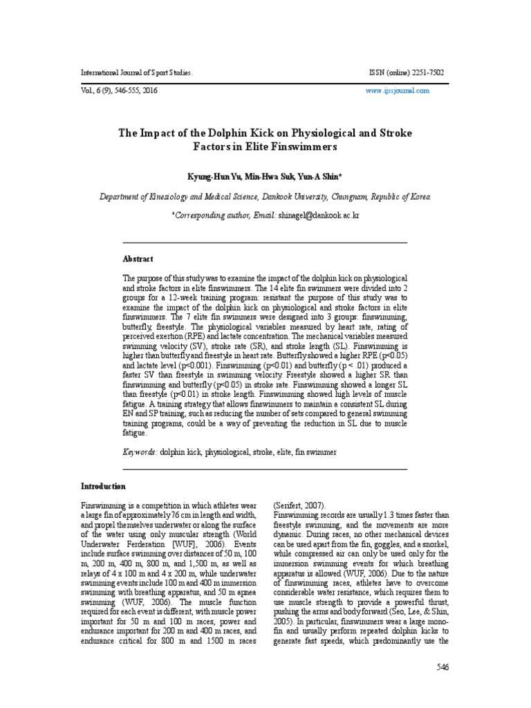 The Impact of The Dolphin Kick On Physiological and Stroke Factors in ...