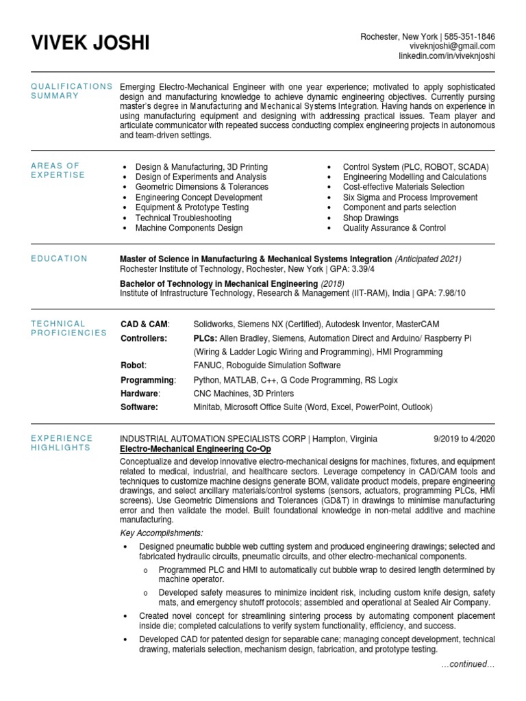 Vivek Joshi Resume Design | Download Free PDF | Automation | Programmable Logic Controller