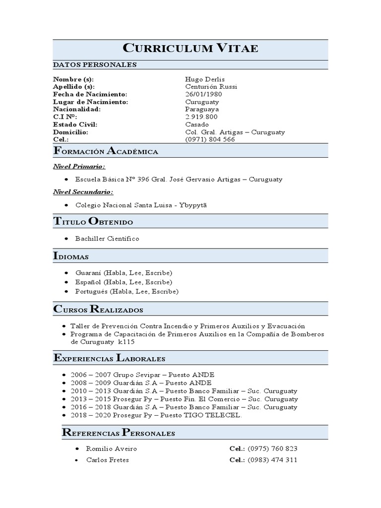 Curriculum Vitae de Hugo Centurión | PDF