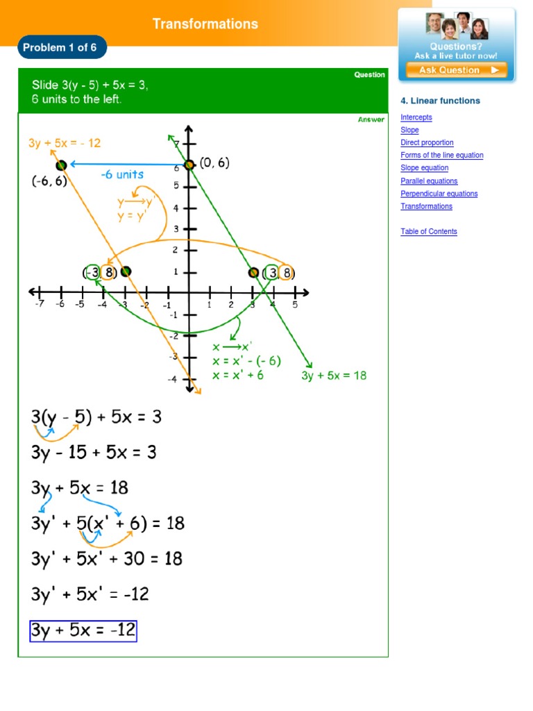 Transformations: Problem 1 of 6 | PDF | Slope | Equations