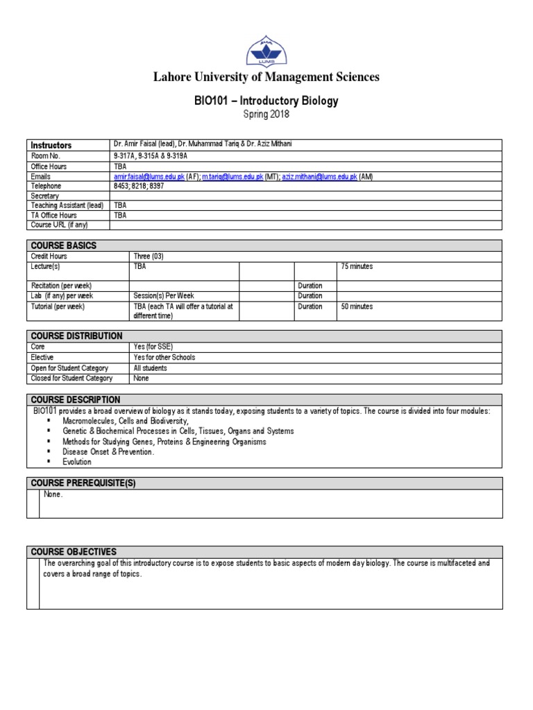 BIO 101-Introductory Biology-Amir Faisal-Muhammad Tariq-Aziz Mithani ...