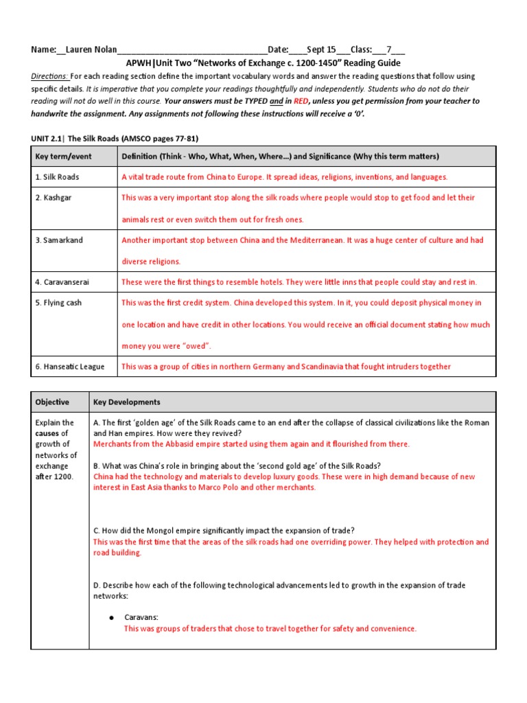 Unit 2 Reading Guide | PDF | Mongol Empire | Genghis Khan
