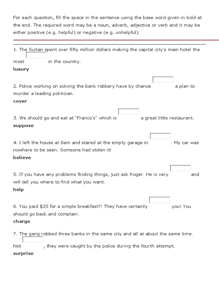 Word Formation - FCI - B2 | PDF | Adverb | Verb