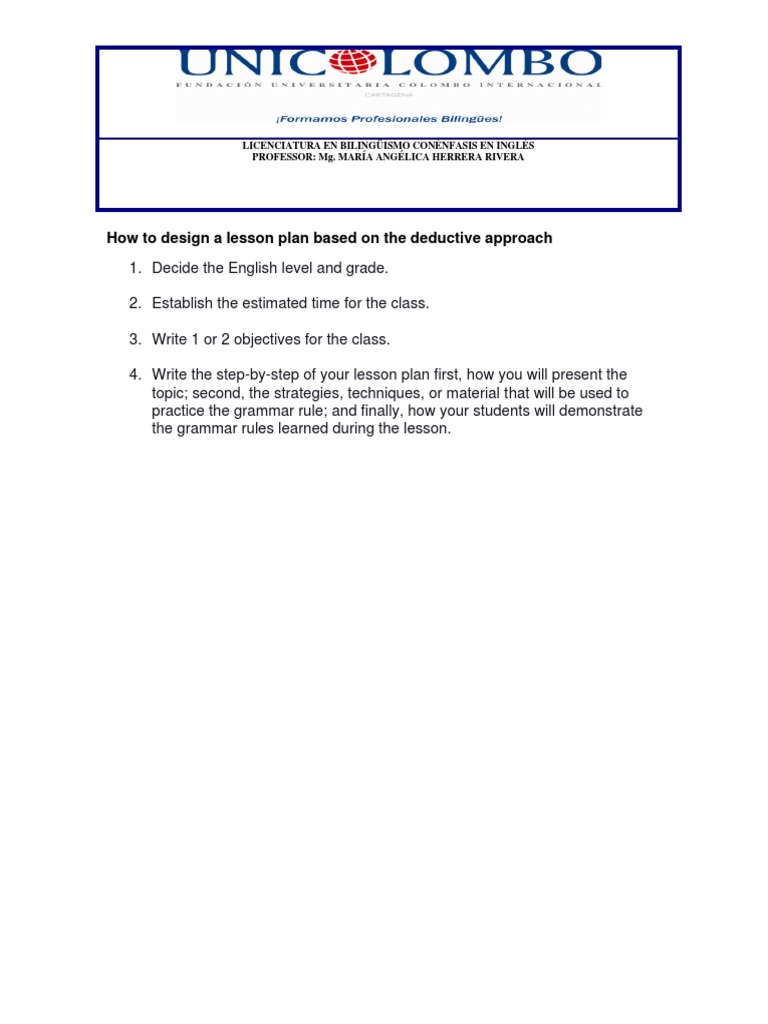 Deductive Lesson Plan Design Guide | PDF | Career & Growth