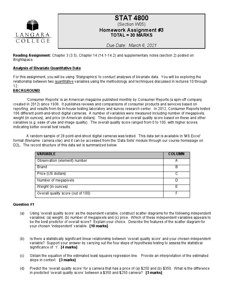 STAT 4800: Bivariate Data Analysis | PDF | Dependent And Independent Variables | Regression Analysis