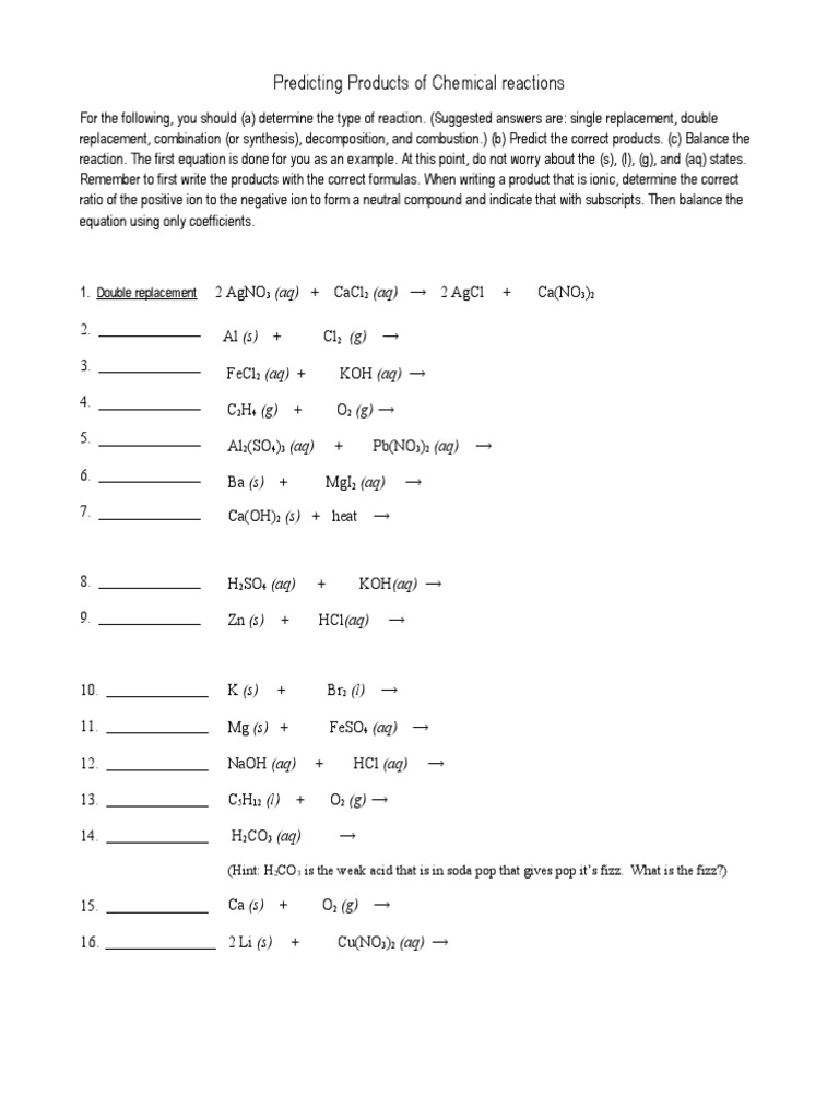 Chem - Predicting Products - Student Version | PDF