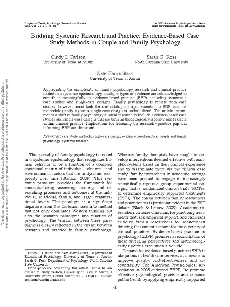 Bridging Systemic Research and Practice: Evidence-Based Case Study Methods in Couple and Family ...