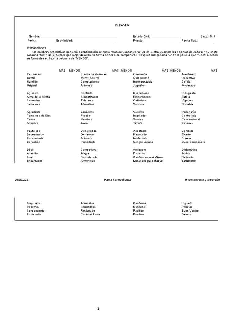Cleaver Test Hoja de Respuesta | PDF