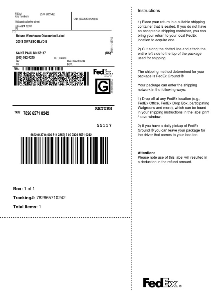 Return: Retuns Warehouse-Discounted Label 200 S Owasso BLVD E | PDF ...