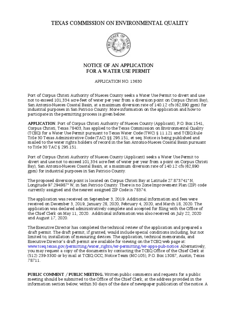 Port Notice of Water Use Permit Application La Quinta | PDF | Water ...