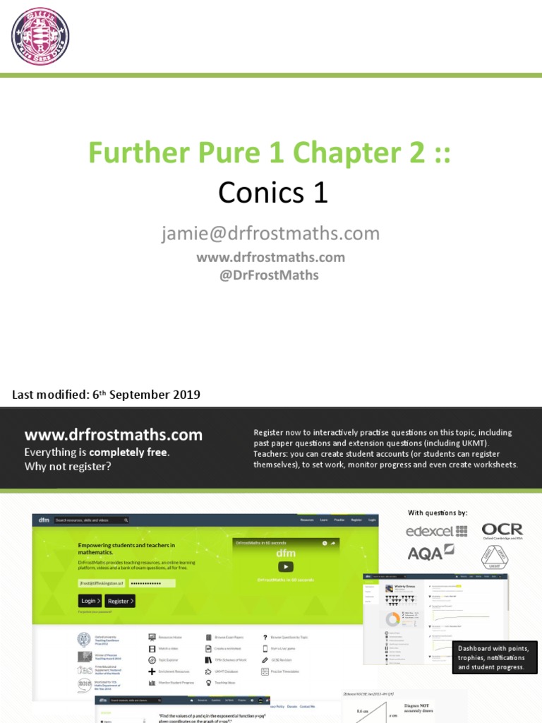 Further Pure 1 Chapter 2::: Conics 1 | PDF | Equations | Space