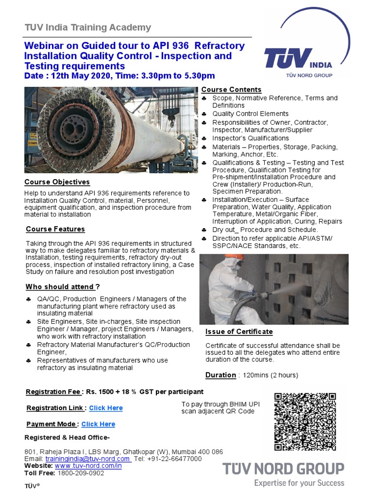 Webinar On Guided Tour To API 936 Refractory Installation Quality ...