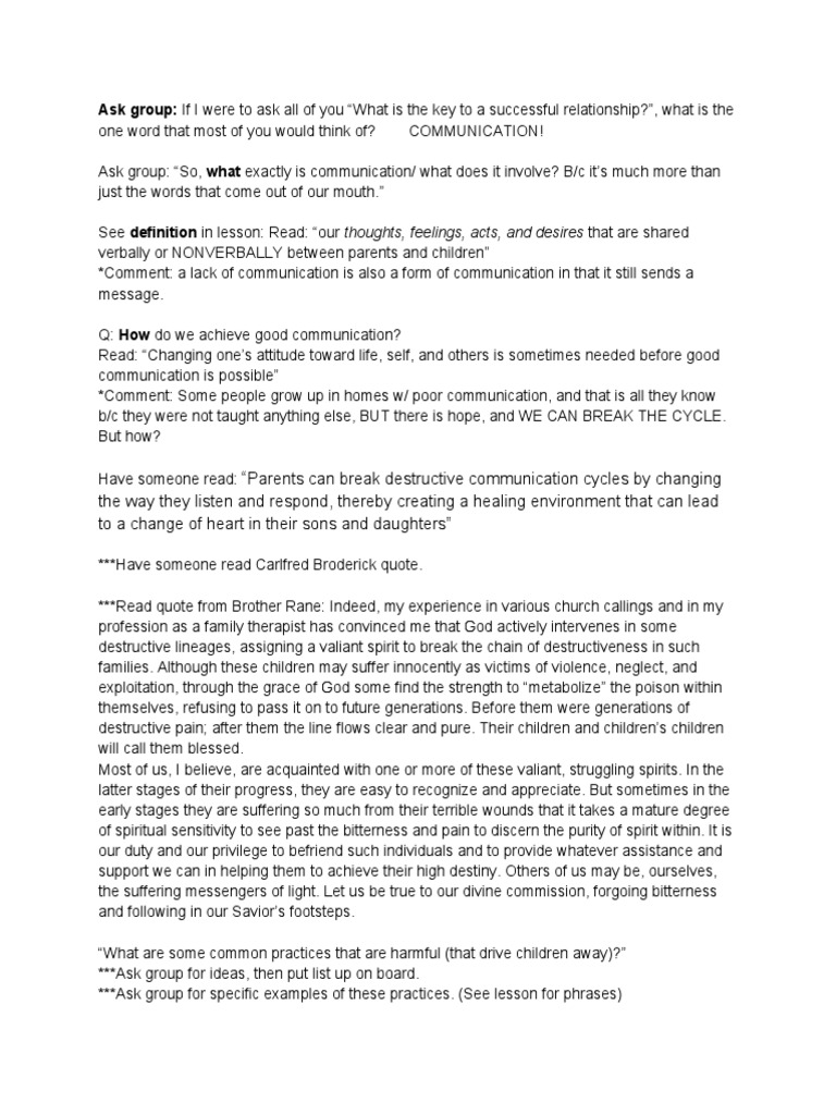 Parenting Lesson Plan Outline 1 | Download Free PDF | Communication | Jesus