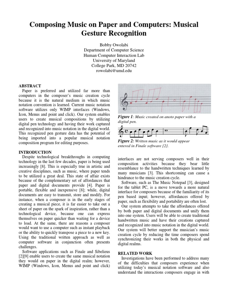 Composing Music On Paper and Computers: Musical Gesture Recognition ...