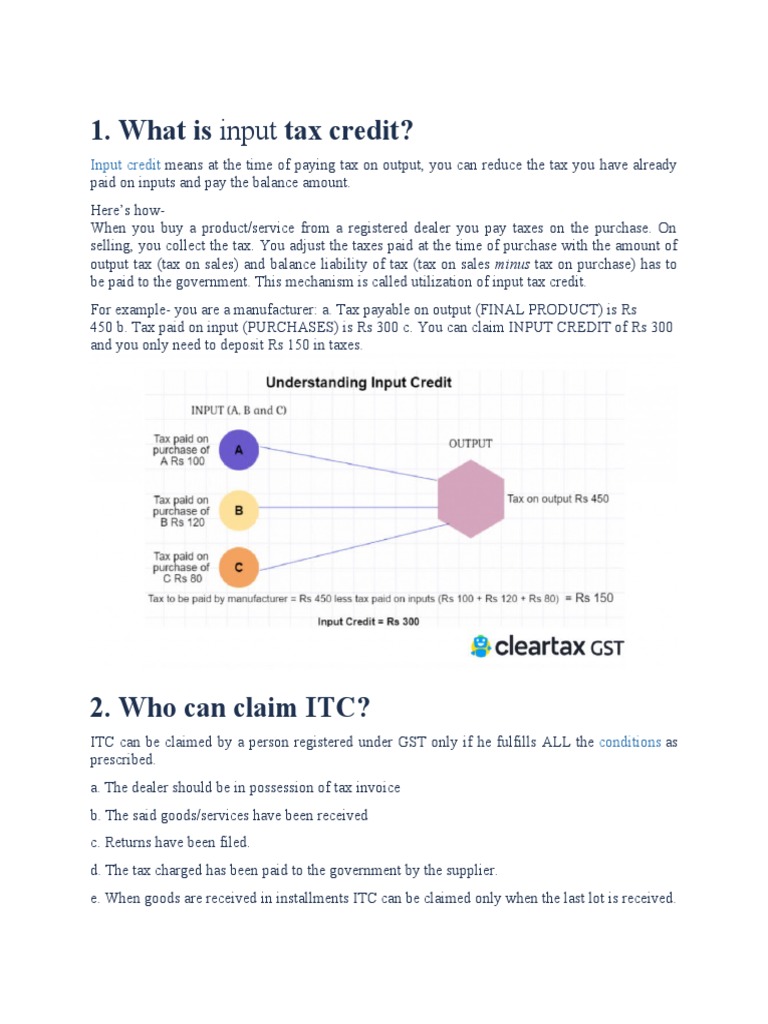 What Is Input Tax Credit - GST India | PDF | Value Added Tax | Taxes