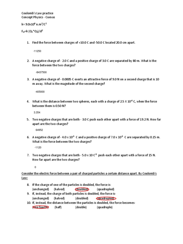 Physics: Coulomb's Law Exercises | PDF | Science & Mathematics