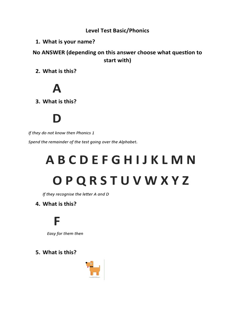 Level Phonics/Basic Skills Assessment Tests 1-7 | PDF | Phonics | Question