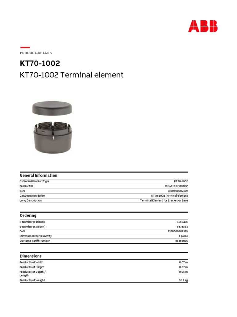 KT70-1002 Terminal Element: Product-Details | PDF | Electromagnetism ...