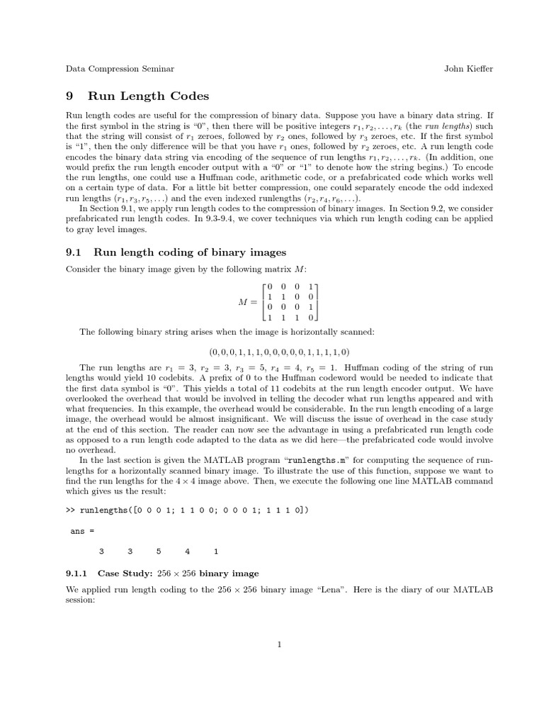 9 Run Length Codes | PDF | Code | Data Compression