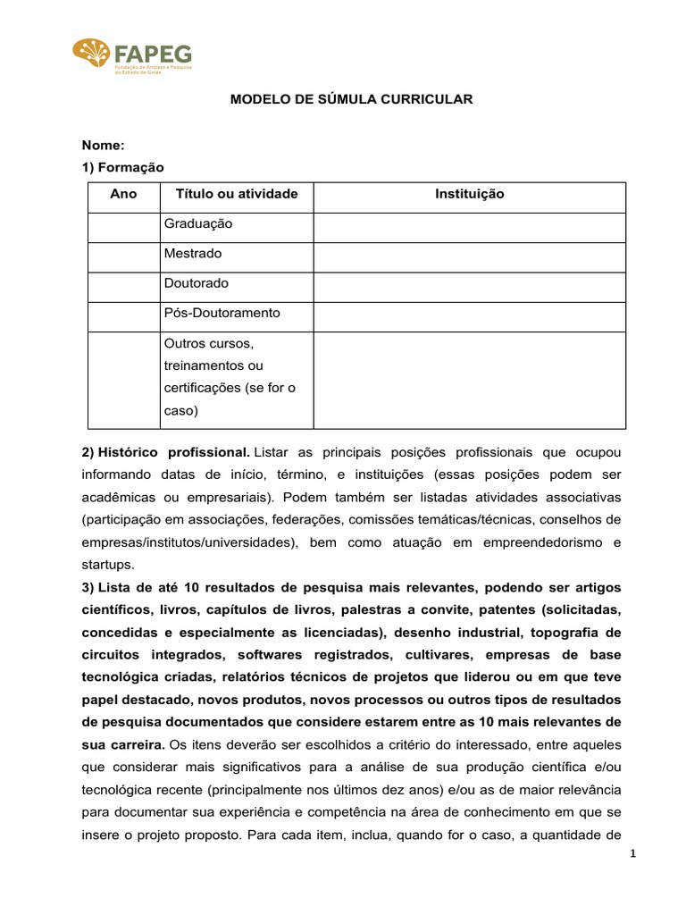 6 - Modelo-De-Súmula-Curricular. | PDF | Mestrado | Patente