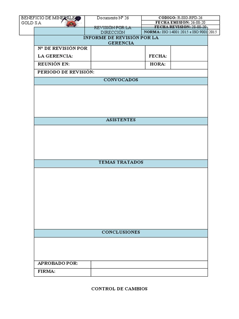31 - R-SIG-RPD-26 - Clausula 9.3 - INFORME DE REVISIÓN POR LA GERENCIA ...