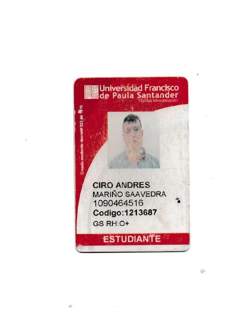 Carnet Estudiantil de Ciro Andres Mariño Saavedra 1213687 | PDF